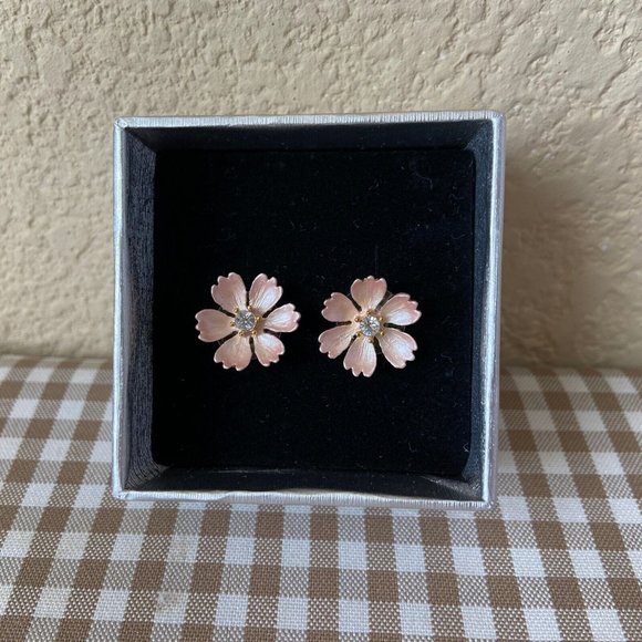 Unbranded | Jewelry | Peach Pink Flower Metal Rhinestone Stud Earring ...